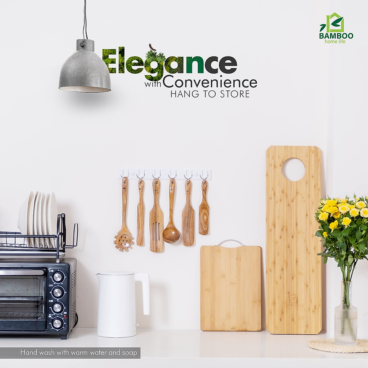 Bamboo Home Life Long Charcuterie Board - 31 Inch Long Cheese Board Includes Hole for Dips or to Hang on Wall - Great for Meats, Cheeses, Appetizers Platter at Parties, Gifts