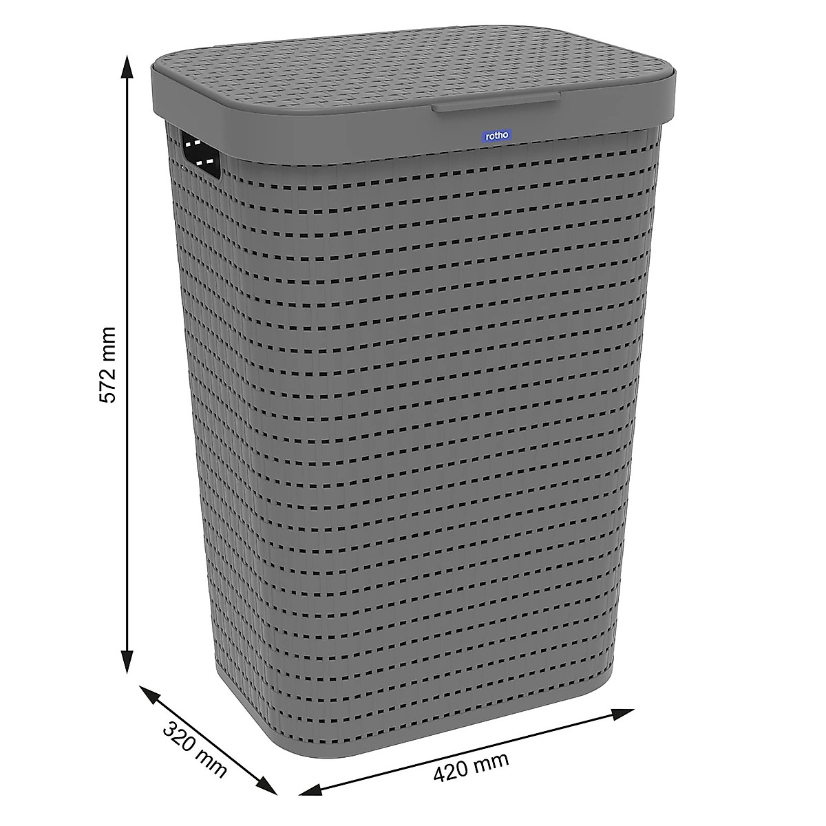 Rotho Country Laundry Basket lid in Rattan-Look, Plastic (PP) BPA-Free, Anthracite, 55l (42.0 x 32.2 x 57.7 cm), (42 x 32,2 x 57,7 cm)