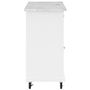 Crosley Furniture Avery Rolling Kitchen Island Storage Cart with Shelves, Microwave Stand, Coffee Bar, Distressed White