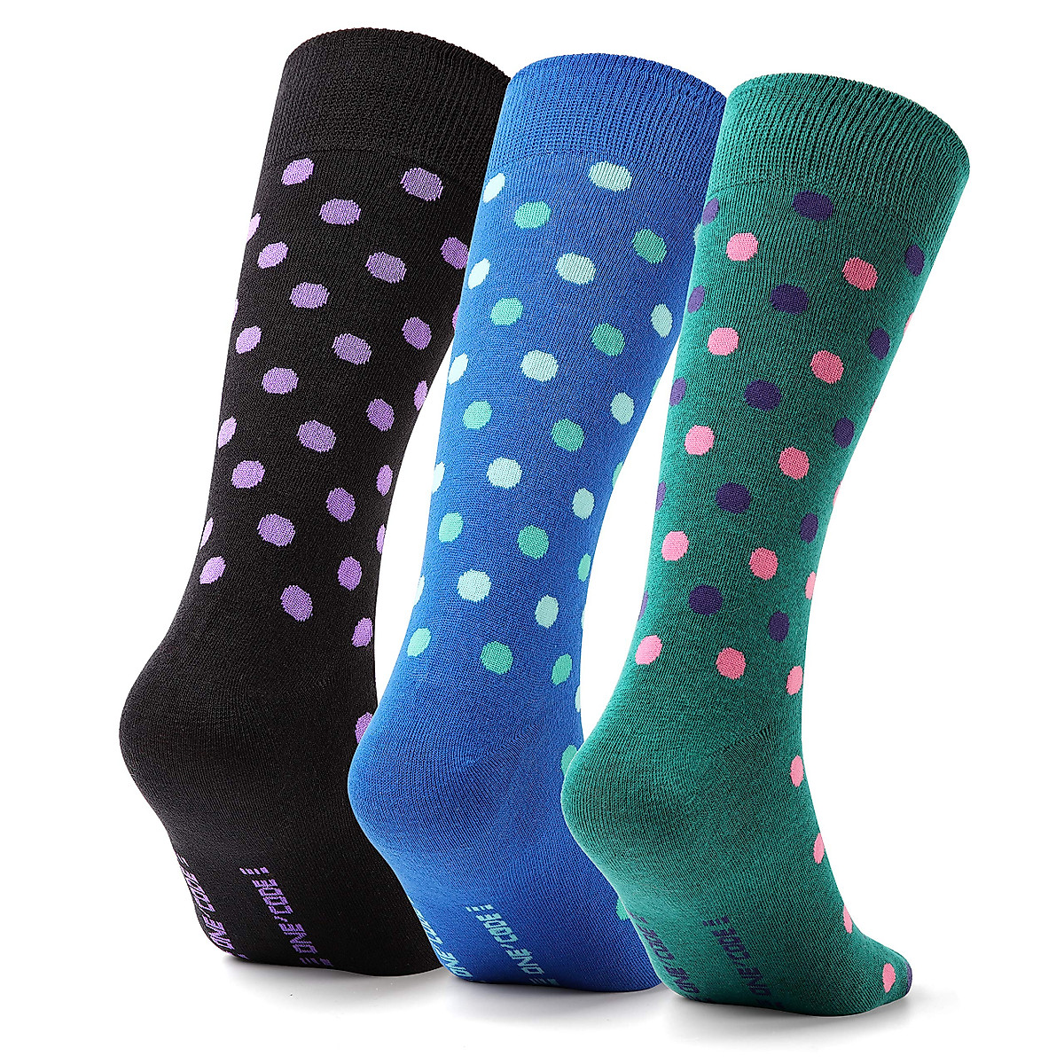 ONE CODE Men's Colorful Dress Socks with Gift Box, 3-Pack, Giant Polka Dot