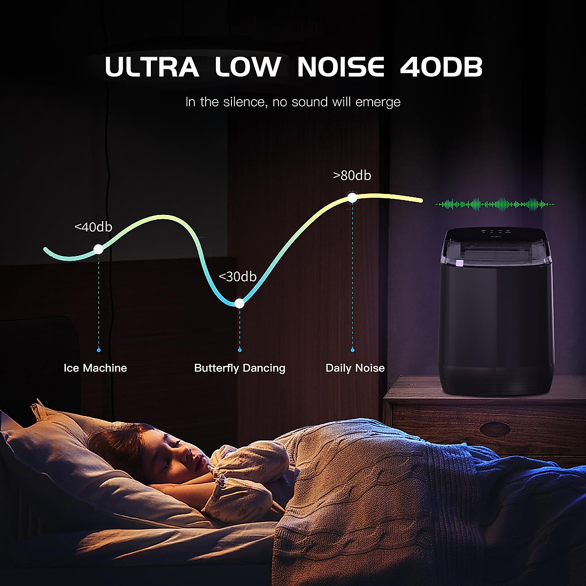 Portable Ice Maker Countertop with Self-Cleaning, 45lbs/24H, Bullet Ice Fast Making in 3.5 Mins, Compact Ice Machine with Ice Scoop/Basket, Perfect for Home Kitchen Party Camping Bar Office Outdoor RV