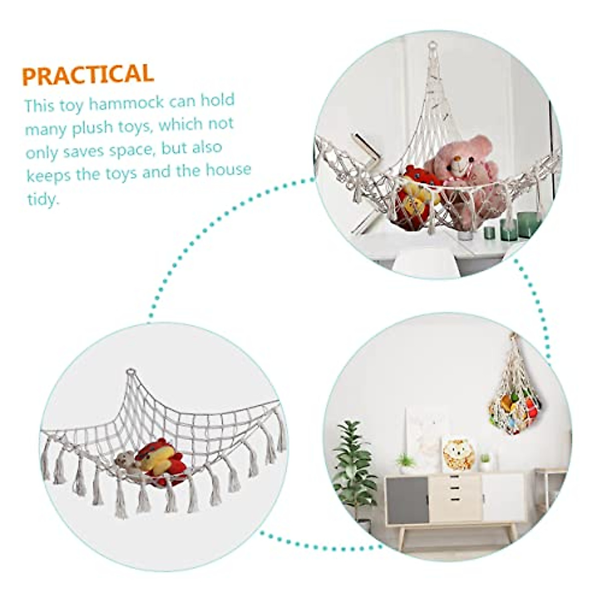 Veemoon Triangular Net Bag Decor Stuffed Sloth Plush Nursery Holder Net Corner Hammock Organizer Dirty Clothes Storage Hammock Wall Hanging Net Display Net