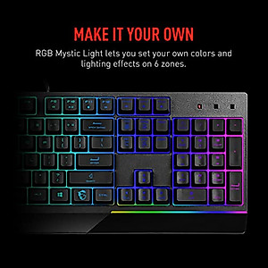 MSI Vigor GK30 RGB Gaming Keyboard, 6-Zone RGB Lighting, Water Repellent & Splash-Proof, Mechanical-Like Plunger Switches