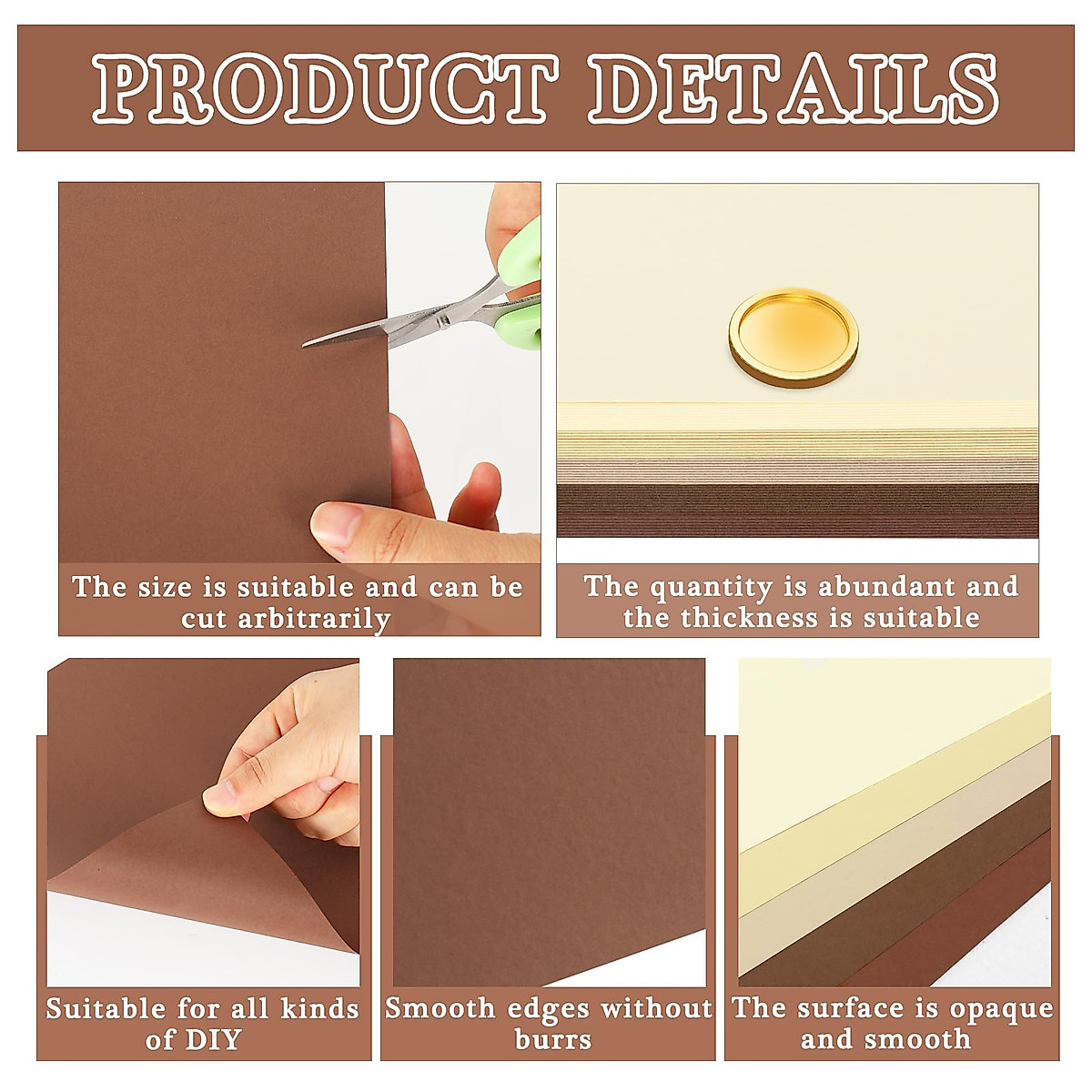 Whaline 50 Sheets 12 x 12 Inch Assorted Brown Colored Card Stock Paper 5 Earth Tones Colors Solid Core Scrapbook Paper for DIY Boho Arts Crafts Making Supplies, 65lb