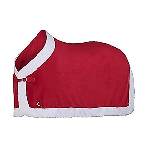 Horze Santa Christmas Fleece Horse Cooler Blanket with Faux Fur - Red - 78 in