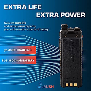 youRUSH 2 Pack BL-5 Extended BAOFENG Battery 3800mAh with USB Charging Cables - Compatible with UV5R, BF-F8HP, UV-5X3 Radio - BAOFENG Accessories Set of BAOFENG BF-F8HP Battery, BAOFENG UV5R Battery