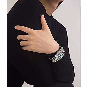 FULU AUTUMN Stackable Beaded Bracelets for Women Boho Wrap Silver Bracelet Layered Fashion Jewelry Gifts for Her (Turquoise)