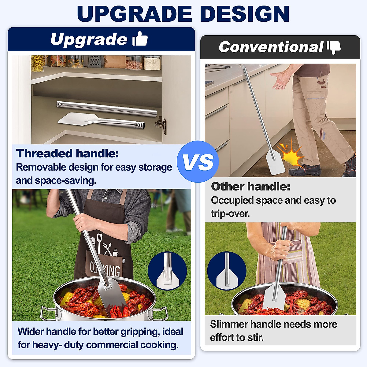 ARC WS090 36 Inch Stainless Steel Mixing Paddle with Threads Removable Handle Long Stir Paddle for Large Batch Cooking Crawfish Boil and Brewing Beer