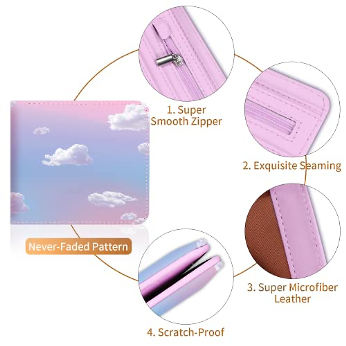 Girls Cute Kawaii Wallet Cloud Aesthetic Women Womens Cool Funny Leather Credit Id Card Cash Holder Woman Rfid Blocking Zipper Wallets With Coin Pocket Id Window Female Bifold Little Girl