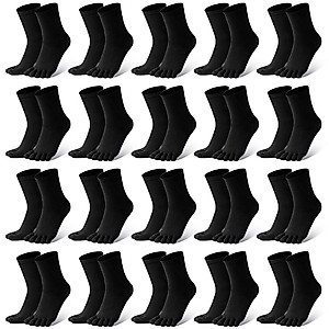 Mumufy 20 Pairs Mens Toe Socks Five Toe Crew Toesocks Polyester Cotton Athletic Toe Separator Socks for Winter Outdoor Activities Running Hiking, Black