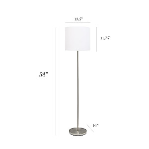 Simple Designs LF2004-WHT Brushed Nickel Drum Shade Floor Lamp, White