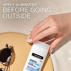 Neutrogena Ultra Sheer Dry Touch SPF 50 Mineral Sunscreen Stick for Sensitive Skin, Face & Body Sunscreen with Zinc Oxide & Vitamin E, No White Residue, Non-Comedogenic & Vegan, 1.5 oz