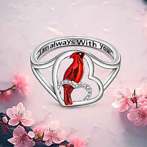 Cardinal Ring Sterling Silver Cardinal Appear When Angels Are Near Inspirational Heart Red Bird Rings for Women Cardinal Memorial Gifts Sympathy for Loss of Loved One Size 7