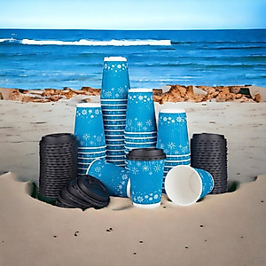 Nobleroyalcity-(NRC) Disposable Coffee Cups with Lids 12 oz - Extra Thick Insulated Disposable Coffee Cups - Recyclable To Go Cups for Hot/Cold Liquids with Leak-Proof Lids and Corrugated - 50 Sets