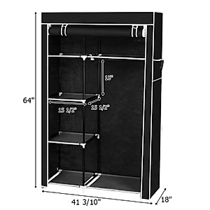 64" Portable Closet Wardrobe, Freestanding Closet Wardrobe with Non-Woven Fabric, Closet Storage Organizer with 6 Shelves and 1 Clothes Hanging Rails, Easy to Assemble (41.3" x 18" x 64", Black)