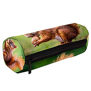 Squirrel Eat Nut in Wild Nature Pattern Pencil Bag Pen Case Stationary Case Pencil Pouch Desk Organizer Makeup Cosmetic Bag for School Office