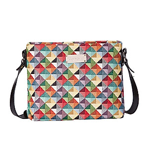 Signare Tapestry Crossbody Bag Shoulder Purse for Women In Multicolor Triangles (XB02-MTRI)