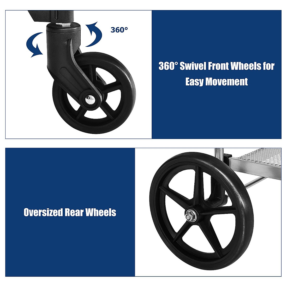 Goplus Folding Shopping Cart, Jumbo Double Basket Utility Grocery Cart 330lbs Capacity with 360° Rolling Swivel Wheels, Portable Heavy Duty Cart for Laundry Shopping Grocery