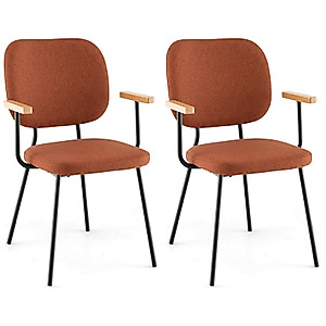 Giantex Modern Fabric Dining Chair Set of 2, Padded Armchairs with Linen Fabric, Sturdy Metal Legs, Curved Backrest, Load up to 360 LBS, Accent Chair for Living Room Kitchen