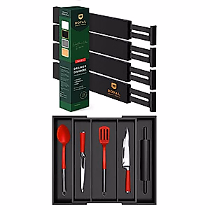 ROYAL CRAFT WOOD Black Drawer Dividers 22IN and Expandable Utensil Drawer Organizer