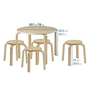ECR4Kids Bentwood Round Table and Stool Set, Children's Furniture, Natural, 5-Piece