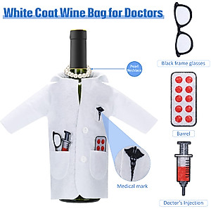 White Coat Wine Bag Doctor Wine Cover Felt Doctor Wine Insulated Cover Nurse Wine Wrapping Bag with Syringe Necklace for Male Female Graduation, Birthday, Anniversary, Nurse Practitioner