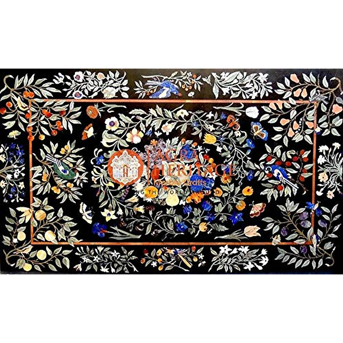 Marble Dining Center Inlay Table Top Handicraft Marquetry Decorative Gift | 59"x37" Inches