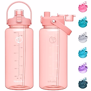Unistar Half Gallon Water Bottles with 2 Straws, Motivational Gallon Water Bottles with Time Marker, 32 oz / 74 oz / 128 oz Large Bottle for Sports Fitness Gym Camping