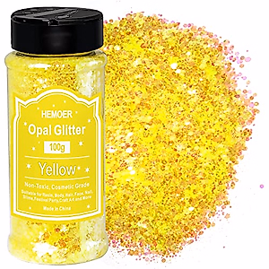 HEMOER Yellow Opal Glitter 100g/3.5oz, Cosmetic Mixed Hexagon Chunky & Fine Craft Glitter Resin Sequins for Epoxy Glass, Resin Art, Body, Hair, Face, Nail, Slime, Tumbler, Festival Party