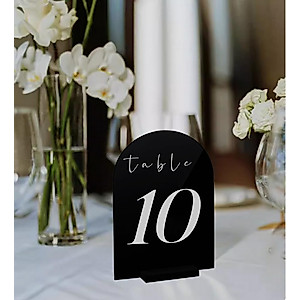 QSONG SHOP 15PCS Acrylic Table Signs with Stands- 5""x7"" Black Arched Acrylic Wedding Numbers and Base,1/8"" Thick Modern Arch Acrylic TableTop Sign for Wedding Reception Event Party (Full Black)