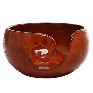 MyGift Knitting Yarn Bowl, Rustic Handcrafted Carmel Ceramic Yarn Ball Holder, Crochet Side Pull Yarn Bowl