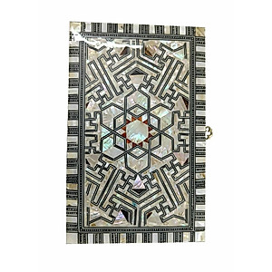 J96R Chest Egyptian Rectangular Mother Of Pearl Mosaic Jewelry Box With Key Lock, Brown