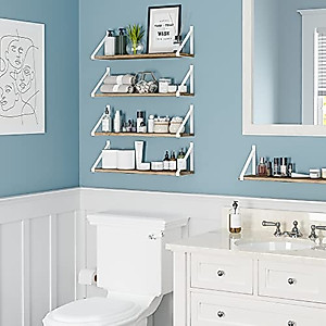 Wallniture Bora 24"x6" Floating Shelves for Wall Decor, Bookshelf Living Room Decor, Wall Shelves for Bedroom Decor, Bathroom Shelves, Kitchen Floating Shelf Burnt Set of 5