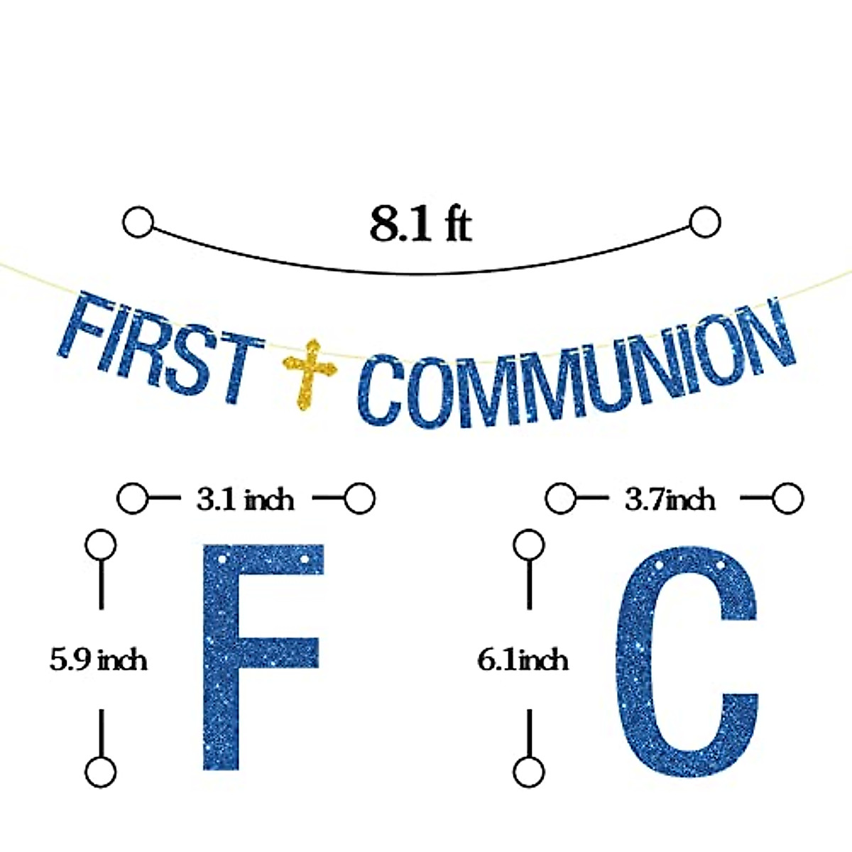 Royal Blue Glitter First Communion Banner - God Bless Banner - Kid's First Communion Party Decorations
