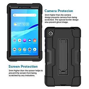FIEWESEY For Lenovo Tab M7 Case,For Lenovo Tab M7 Gen 3 Case,Heavy-Duty Drop-Proof Shock-Resistant Rugged Hybrid case(Built-in Stand)for Lenovo Tab M7 Gen 3/M7/TB-7305F/TB-7305I/TB-7305X(Black/Black)