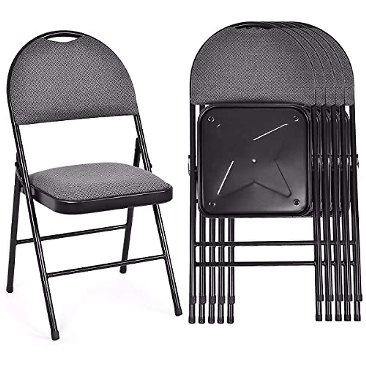 ARLIME 6 PCS Folding Chairs w/Padded Seats, Padded Folding Chair w/Handle Hole, Upholstered Seat, Steel Frame, Folding Chair for Home, Church, School, Office, Wedding Party, Courtyard Use, Grey