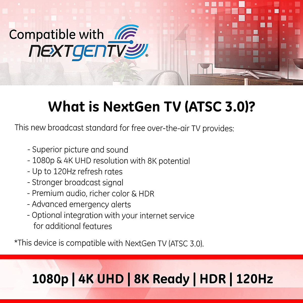 GE Digital Outdoor HD TV Antenna, Weatherproof Long-Range, Supports 4K 1080p UHF VHF NextGen TV ATSC3.0, Flat Low-Profile Design, Black, 54083