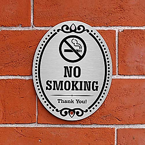 SmartSign Premium No Smoking Thank You Sign for Business & Home, 10 Year Warranty | 4" x 5" Aluminum Metal with Adhesive Backing/Sticker, Peel-Off or Use Pre-Punched Holes, Silver Black