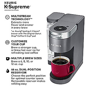 Keurig K-Supreme Coffee Maker, Single Serve K-Cup Pod Coffee Brewer, With MultiStream Technology, 66 Oz Dual-Position Reservoir, and Customizable Settings, Gray