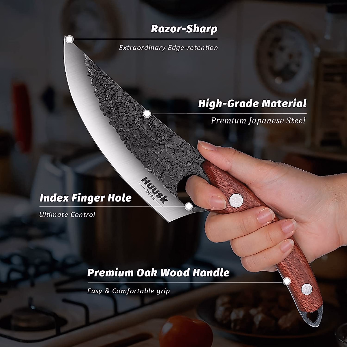 Huusk Slicing Carving Knife with Viking Kitchen Camping knife Japanese for Home Outdoor BBQ Gift