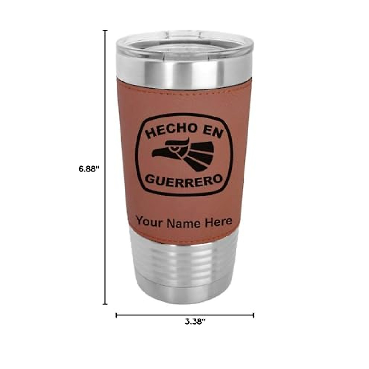 LaserGram 20oz Vacuum Insulated Tumbler Mug, Hecho en Guerrero, Personalized Engraving Included (Faux Leather, Dark Brown)