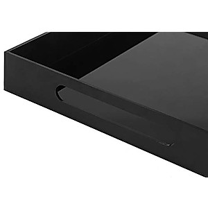 HofferRuffer Black Serving Tray, Waterproof Acrylic Tray with Handles for Coffee Table, Ottoman, Breakfast, Tea, Food, 16" x 12"