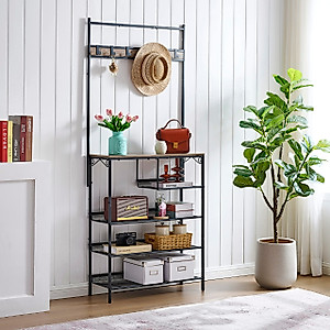 Hoctieon 5-Tier Hall Tree with Shoe Rack, Hall Trees for Entryway with Storage, Hall Tree with Bench and Shoe Storage, Mesh Slant, Greige