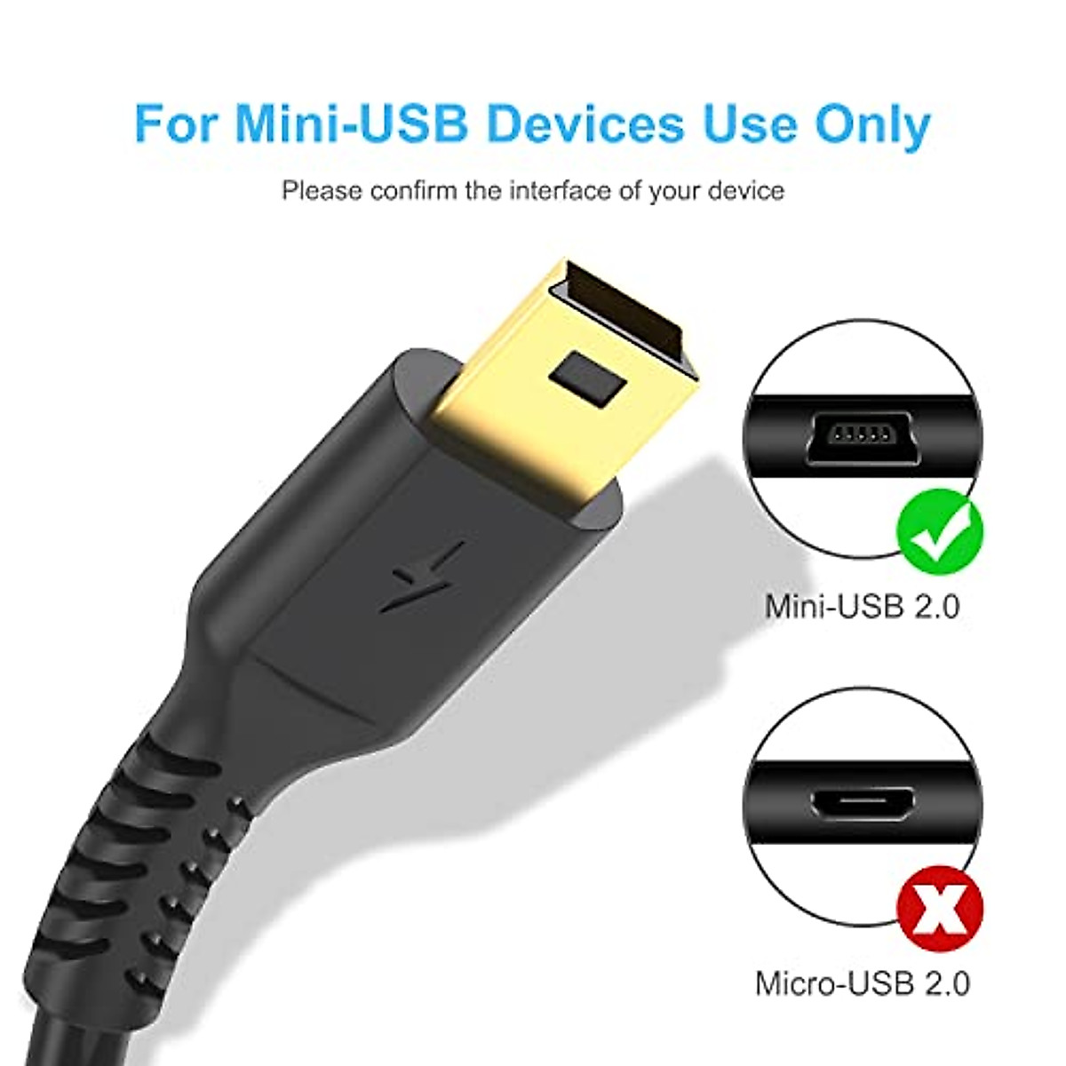 3ft Mini USB Cable, Standard USB 2.0 to Mini B Male Charger Cord Durable USB Mini to USB Charging Cable Compatible with PS3 Controller, MP3 Player, Camera, Dash Cam, Garmin GPS, Hero 3+(Black)