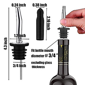 10 Pack Liquor Bottle Pourers, Stainless Steel Pour Spouts with Long Dust Caps Covers, Seal Pour Spout and Air Vent Tube, Hygienic, Dishwasher Safe.