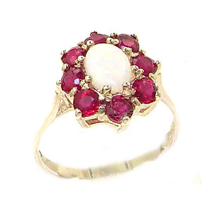 LetsBuyGold 925 Sterling Silver Real Genuine Opal and Ruby Womens Cluster Engagement Ring - Size 6