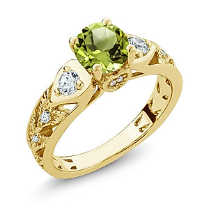Gem Stone King 18K Yellow Gold Plated Silver Round 6MM Gemstone Birthstone Engagement Ring | Wedding Anniversary Promise Ring For Women | Available In Size 5, 6, 7, 8, 9