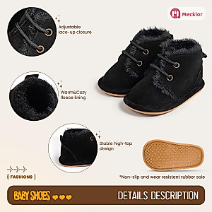 Meckior Baby Booties Newborn Infant Unisex Baby Girls Boys Velvet Rubber Anit-Slip Sole Shoes Toddler Fleece Cozy Winter Warm Prewalker Boots