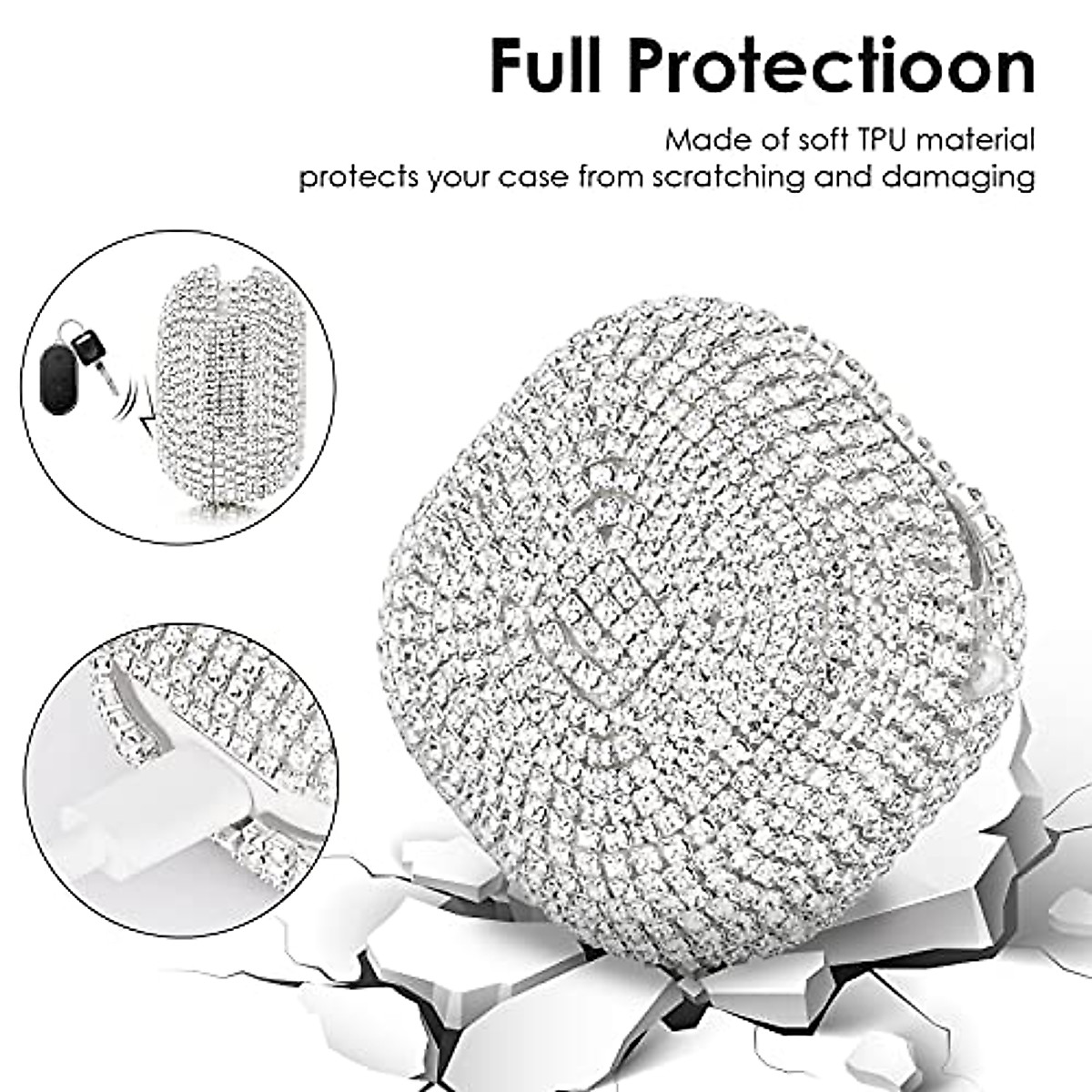 Case for Samsung Galaxy Buds 2 / Buds Live/Buds Pro/Buds 2 Pro, Filoto Cute TPU Earbuds Protective Case Cover with Shiny Disco Ball Keychain Accessories for Women Girls (Glittery Silver)