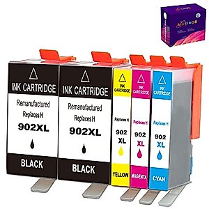 Mutikor Compatible Ink Cartridge Replacement for 902XL 902 XL Use with OfficeJet Pro 6968 6978 6958 6962 6954 6960 6970 6979 6950 6975 (2Black 1Cyan 1Magenta 1Yellow) 5 Pack